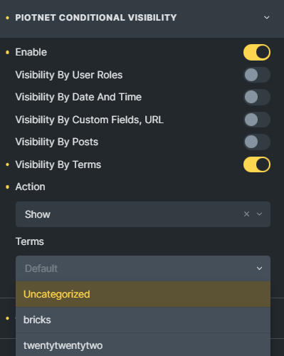 Piotnet Conditional Visibility - Piotnet Bricks